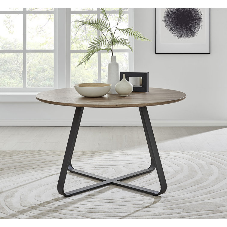 East Urban Home Vyshonne Industrial Wood Effect Round Dining Table with Storage Shelf Reviews Wayfair